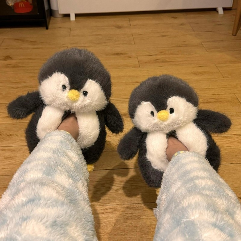Penguin Slippers with Rubber Sole